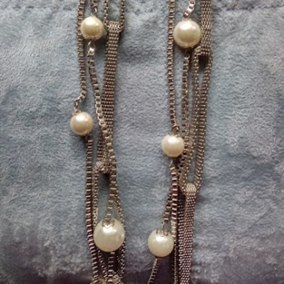 Jewelry | 14 Inches Of Silver Chains And Mega Pearls | Poshmark